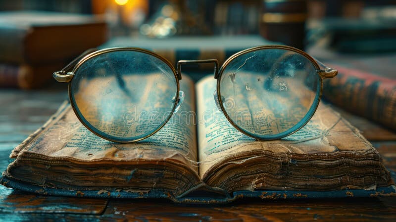 Reading Glasses on Top of Open Book for Publication Stock Illustration ...