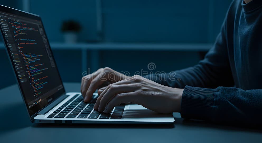 Night Coding Session stock illustration. Illustration of application ...