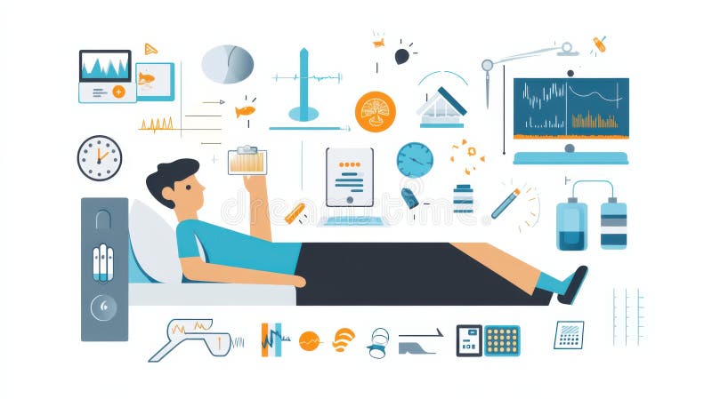 -based Infographic Illustrating a Person Engaged in Digital Activities ...