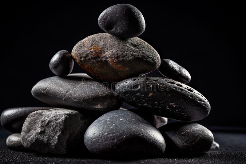 Stack of Black Stones on Black Background. Zen and Relaxation Concepts ...