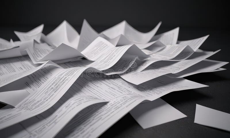 Pile White Papers with Text and Numbers, Arranged in Chaotic ...