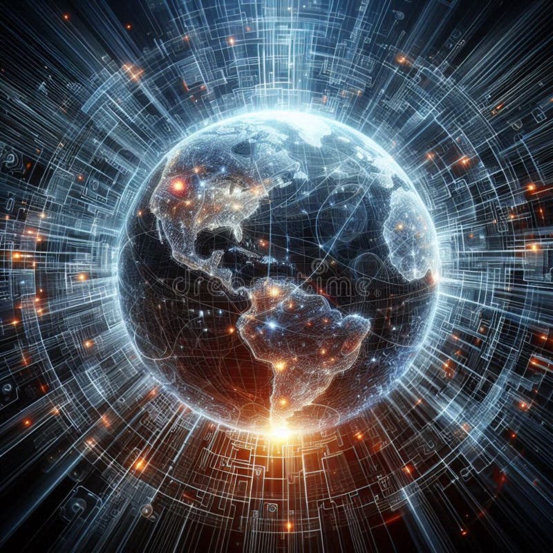 Abstract 3D Technology Backdrop with a Circuit Board World, Glowing ...