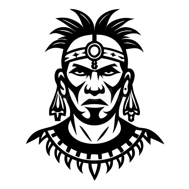 Powerful Indigenous Warrior Face with Intricate Neck Jewelry and Strong ...