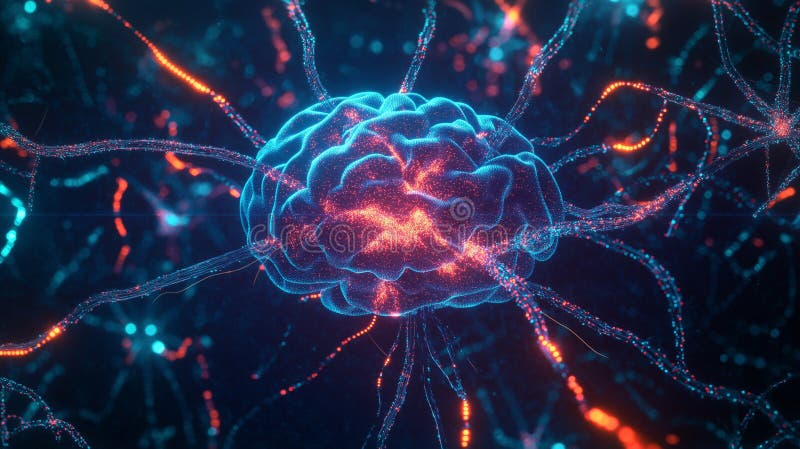 Pulsating Neon Neural Network in an Infinite Technological Void Stock Photo - Image of digital ...