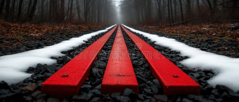 Red Train Tracks in a Forest Stock Illustration - Illustration of track ...