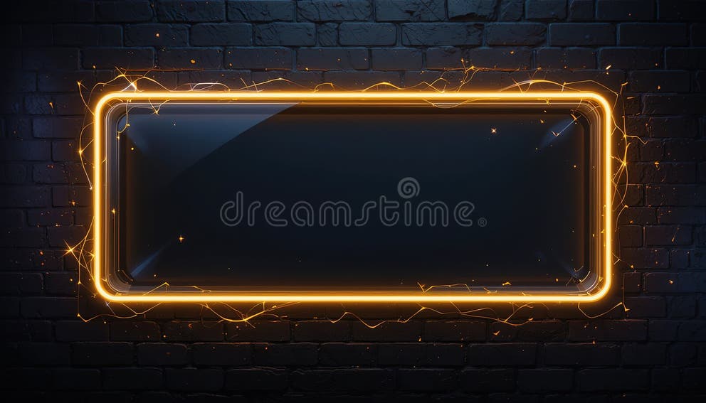 This Image Depicts a Rectangular Neon Sign with a Bright Orange Outline ...