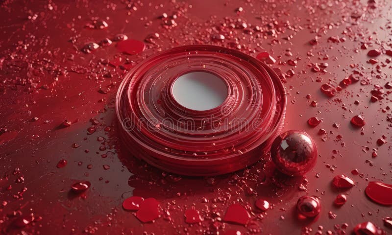 Red Object with White Center is Surrounded by Scattered Red Droplets on ...