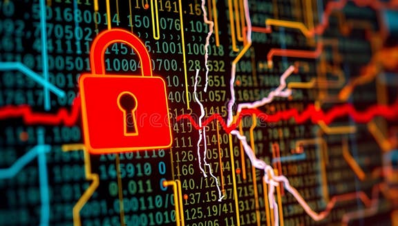 Red Locked Padlock Overlays Data Breach Graph Stock Illustration ...