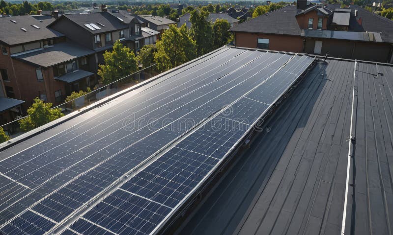 Residential Area with Houses and Trees, Featuring Large Solar Panel ...