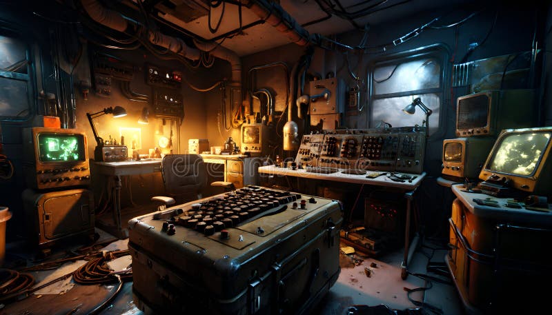 Retro-Futuristic Laboratory with Vintage Electronics and Computers ...