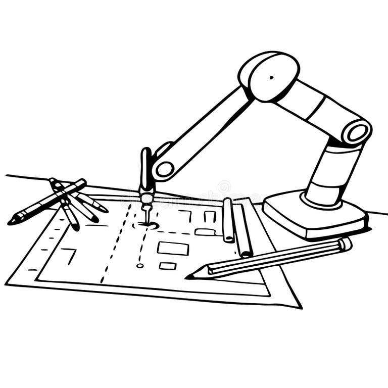 Robotic Drawing Arm Creating Technical Blueprint with Drawing Tools for ...