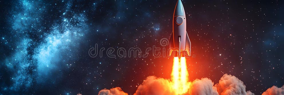 Rocket Launch Against Starry Night Sky Stock Illustration ...