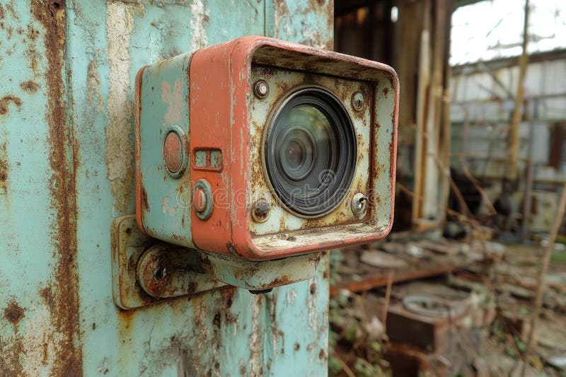 Rusty Vintage Security Camera on Abandoned Building Stock Illustration ...