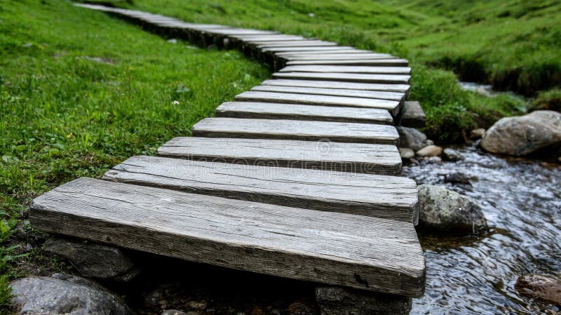 A Wooden Boardwalk Winds through a Lush Green Field, Leading To a Small ...