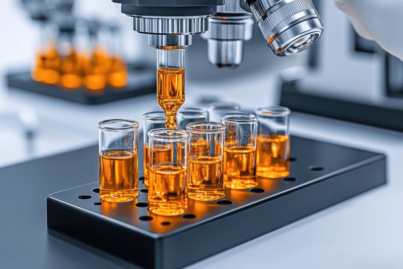 Scientist Collecting Sample in Research Lab with Machines of Analysis ...