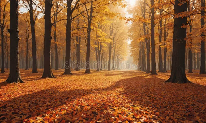 Serene Autumn Forest Scene Features Path Lined with Trees, Their Leaves ...
