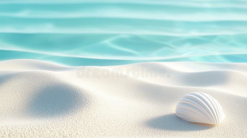 White Seashell Resting Sandy Beach Gentle Waves Background Stock Photos ...
