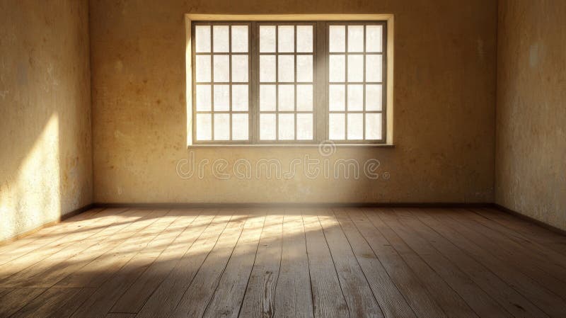 An Empty Room with a Large Window and Wooden Floor. Stock Image - Image ...