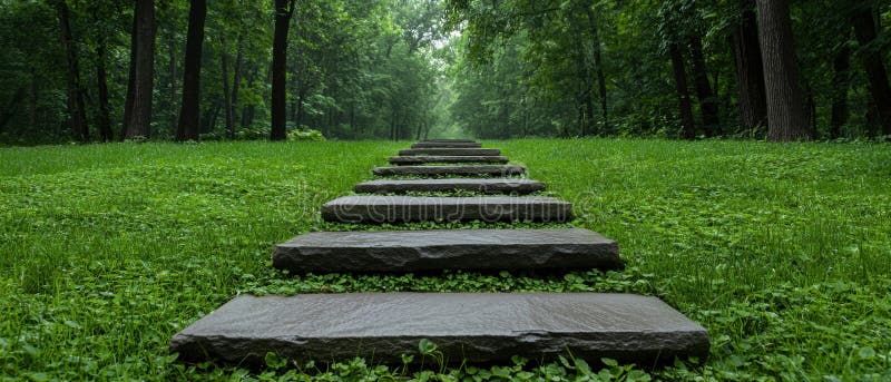 A Pathway of Stepping Stones Leads To a Forest. Stock Illustration ...