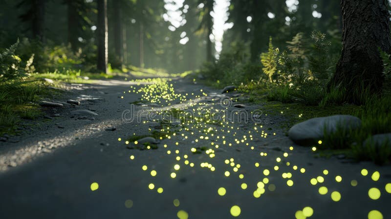 Firefly Trail in the Forest Stock Image - Image of grass, generated ...