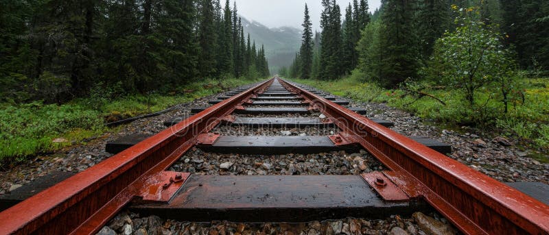 A Red Train Track in the Woods. Stock Illustration - Illustration of ...