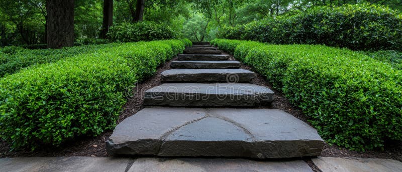 A Winding Stone Path through a Lush Green Garden. Stock Image - Image ...