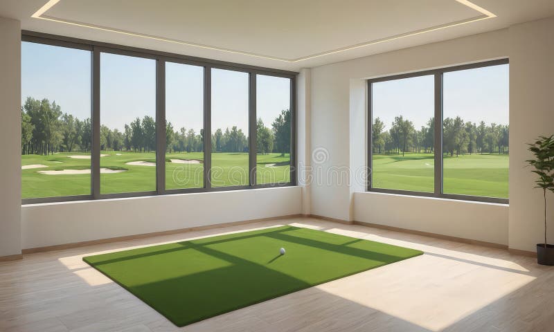 Modern Room with Large Windows Offers View Golf Course, Featuring Green ...