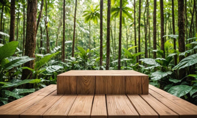 Wooden Platform with Blank Sign Stands in Lush, Green Forest ...