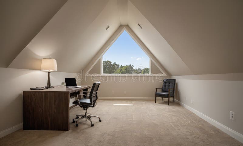 Cozy Attic Office Features Wooden Desk, Two Black Office Chairs, and ...