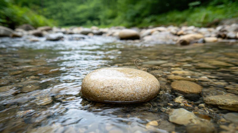 A Small Stream with Rocks and a Large Rock in the Foreground. Stock ...