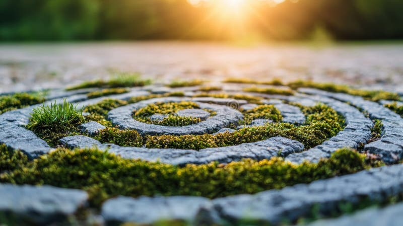 A Winding Path of Gray Stones Covered in Green Moss, Leading Towards a ...