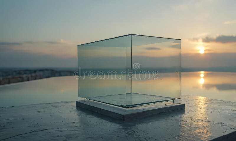 Glass-enclosed Structure Sits on Reflective Pool Surface, with ...