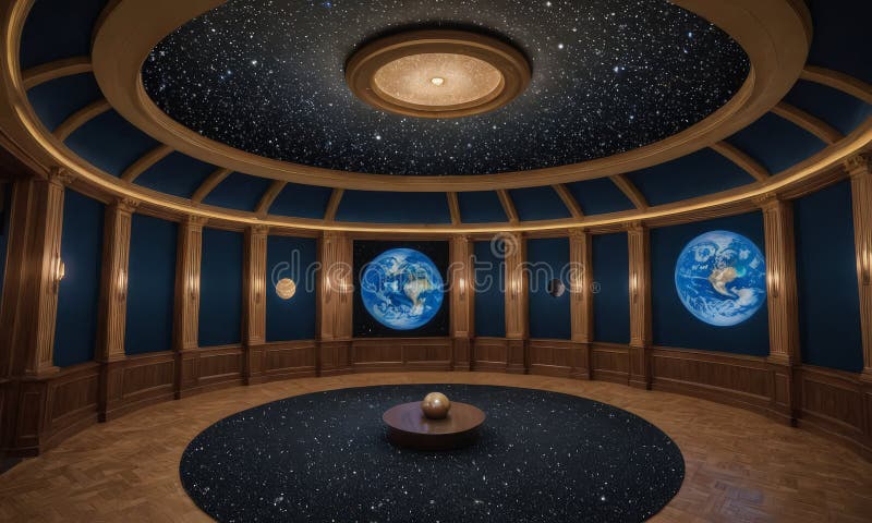 Circular Room with Starry Ceiling, Wooden Paneled Walls, and Central ...