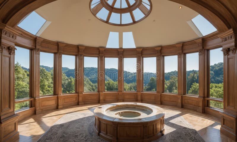 Circular Wooden Room with Skylight and Circular Wooden Structure with ...