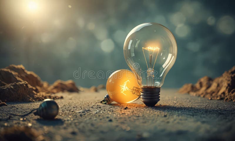 Two Light Bulbs, One with Glowing Yellow Light and the Other with ...