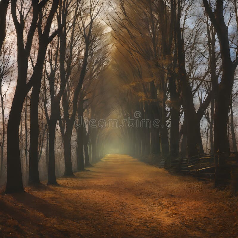 Golden Tree Tunnel Pathway in Autumn Stock Photo - Image of serene ...