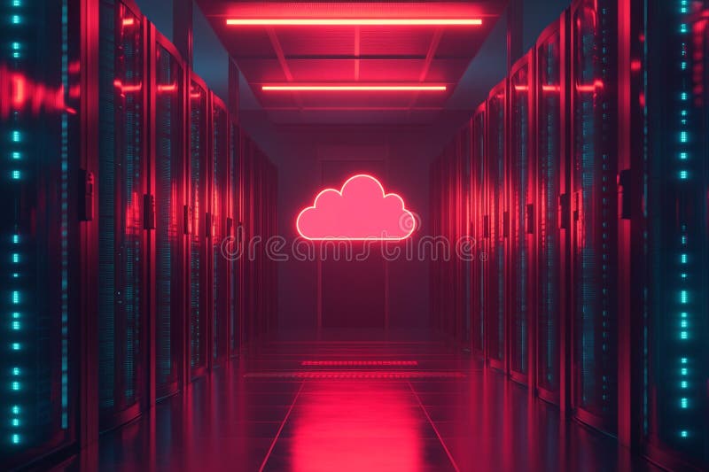 Neon Cloud Server Room Red and Blue Lights Digital Future Stock ...