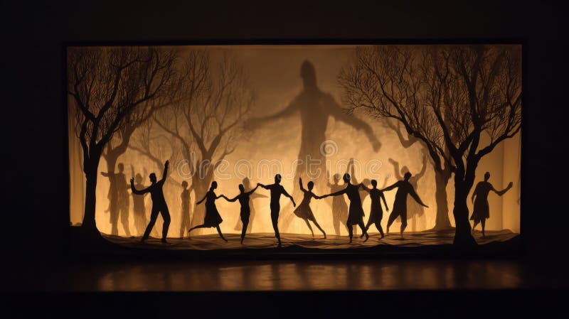 Silhouettes Dancing Giant Shadow Trees Stock Illustration ...