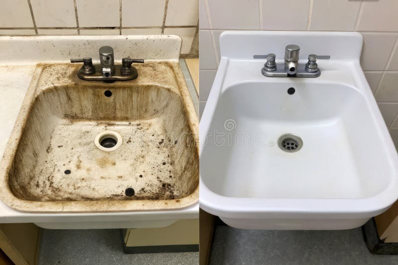 Comparison of Dirty and Clean Sink in Restroom Showing Cleaning ...