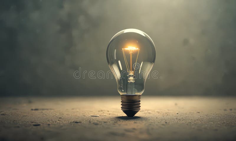 Single Light Bulb with Glowing Yellow Light is Centered in the Image ...