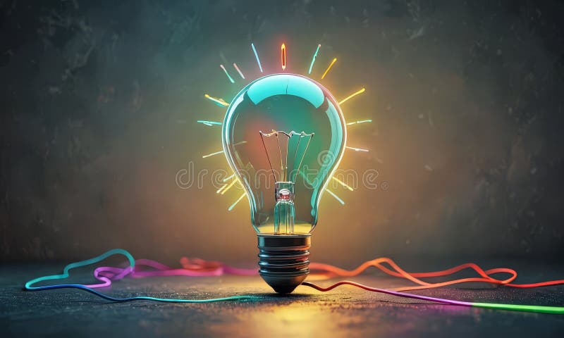 Glowing Lightbulb with Radiant Aura is Surrounded by Colorful Wires ...