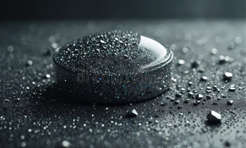 Black, Shiny Object with Reflective Surface Sits on Dark Surface ...