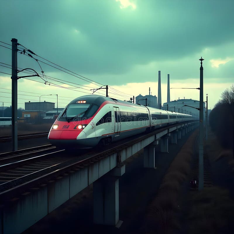 Modern High Speed Train on Elevated Track Stock Illustration ...
