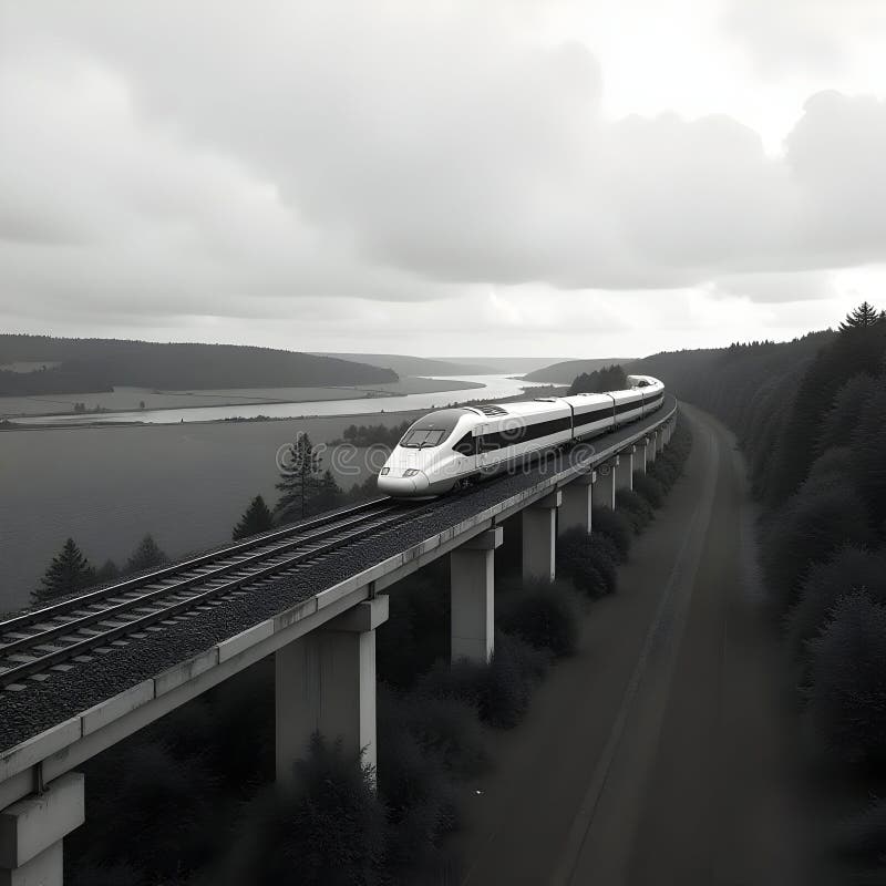Modern High Speed Train on Elevated Track Stock Illustration ...