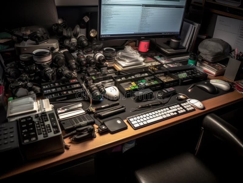 Nikon Z Camera on Organized Office Desk Stock Illustration ...