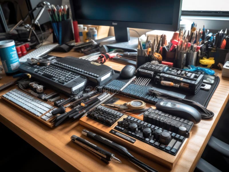 Nikon Z Camera on Organized Office Desk Stock Illustration ...