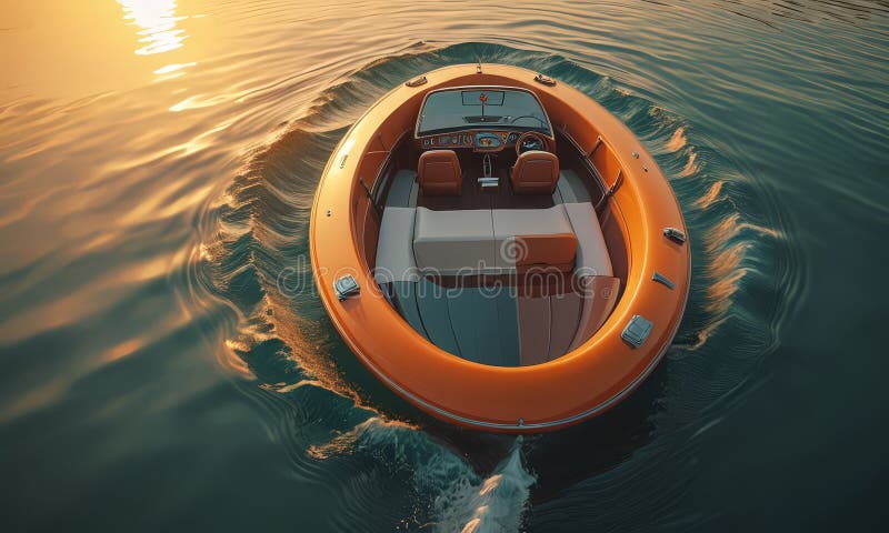 Orange Boat with White Interior and Red Seats is Captured from Above ...