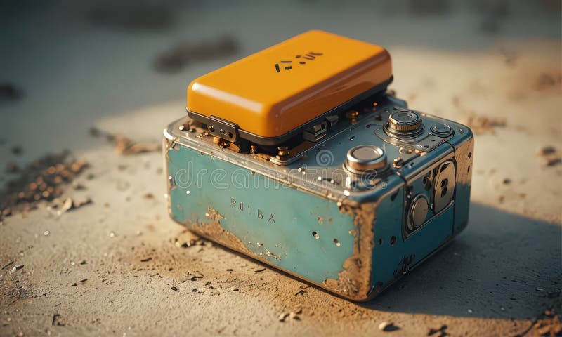 Weathered, Blue Metal Box with Yellow Object on Top Sits on Sandy ...