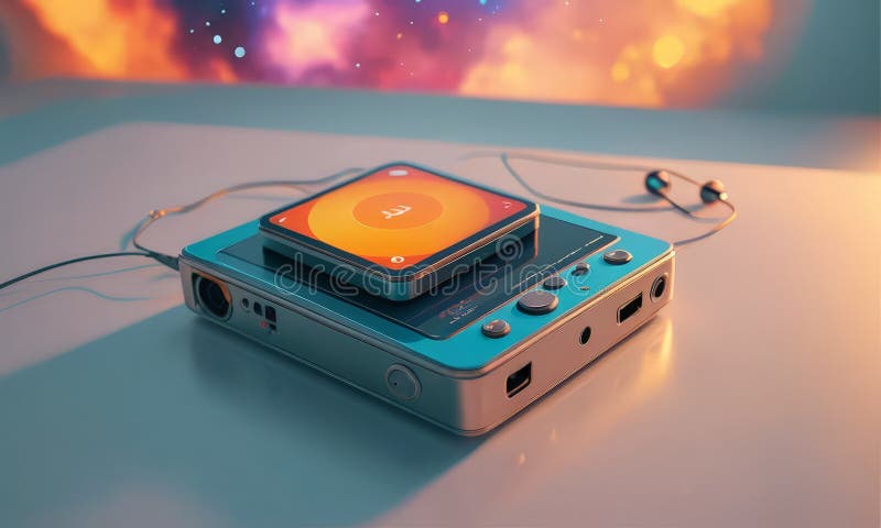 Digital Music Player with Square Screen and Buttons Sits on White ...