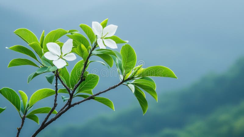 A Small Tree with White Flowers and Green Leaves. Stock Image - Image ...